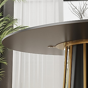 59'' Round Marble Dining Table for 4-6, Black Sintered Stone Circle Kitchen Table Top with Carbon Steel Pedestal, Faux Marble Kitchen Dinner Table for Dining Room/Living Room (Table Only)