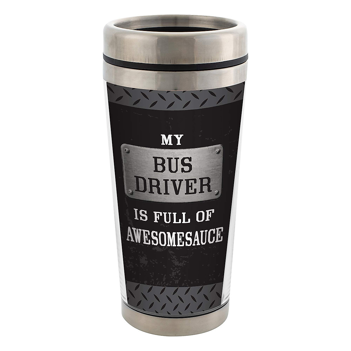 Elanze Designs My Bus Driver Is Full of Awesomesauce Black 16 Ounce Stainless Steel Travel Mug with Lid
