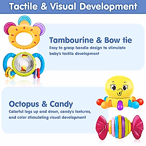 iPlay, iLearn 10pcs Baby Rattles Toys Set, Infant Grab N Shake Rattle, Sensory Teether, First Development Learning Music Toy, Newborn Birthday Gifts for 0 1 2 3 4 5 6 7 8 9 10 12 Month Babies Boy Girl