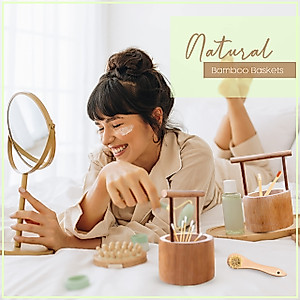 Bamboo Baskets With Wooden Handle - 2 Pieces | Small Decorative Wood Bowls For Snacks Fruit Basket And Berry Basket | gift baskets empty | Zen Decor Basket, Flower Girl Basket