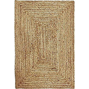 KEMA Jute Braided Area Rug, 8x10 Feet (96x120 Inches) - Rustic Vintage Braided Reversible Rectangular Rug, Shag Rugs for Bedroom, Jute Kitchen Rug, Living Room, Floor