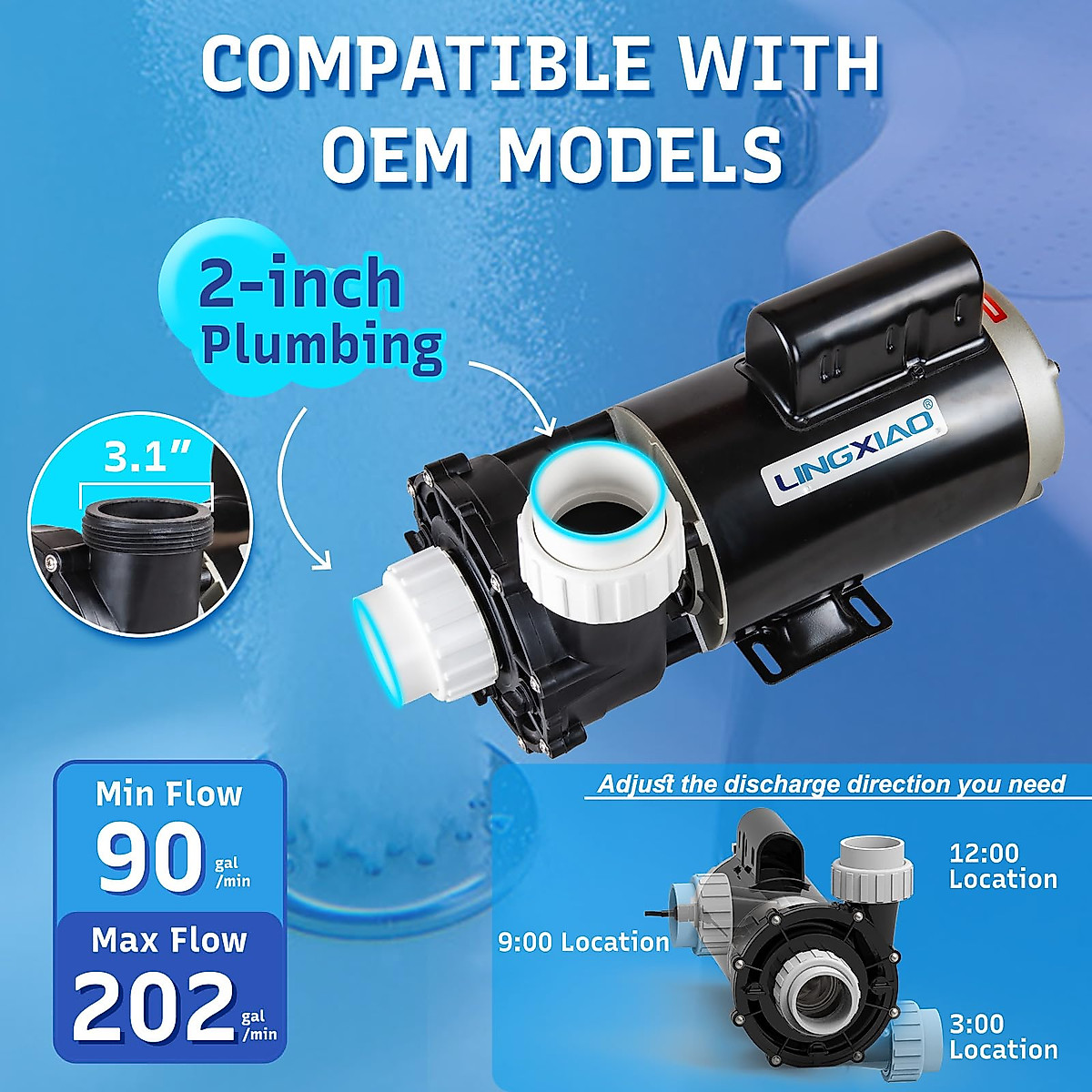 LINGXIAO SPA Pump, 4HP Hot Tub Pump - 2 Speed LX SPA Pump Motor 220-240V, 2" Port, 56 Frame (Model: 56WUA400-II)