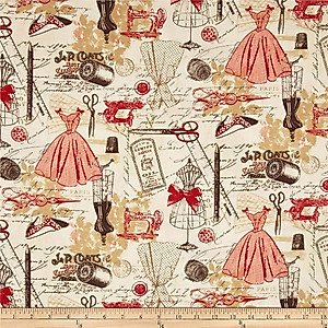 Timeless Treasures Vintage Sewing Red, Quilting Fabric by the Yard