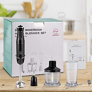 Immersion Blender Handheld,1200W 12-Speed Hand Blender, 5 in 1 Emersion Stick Blender Electric, 600ml Beaker, 500ml Chopper, Egg Whisk, Milk Frother, Black