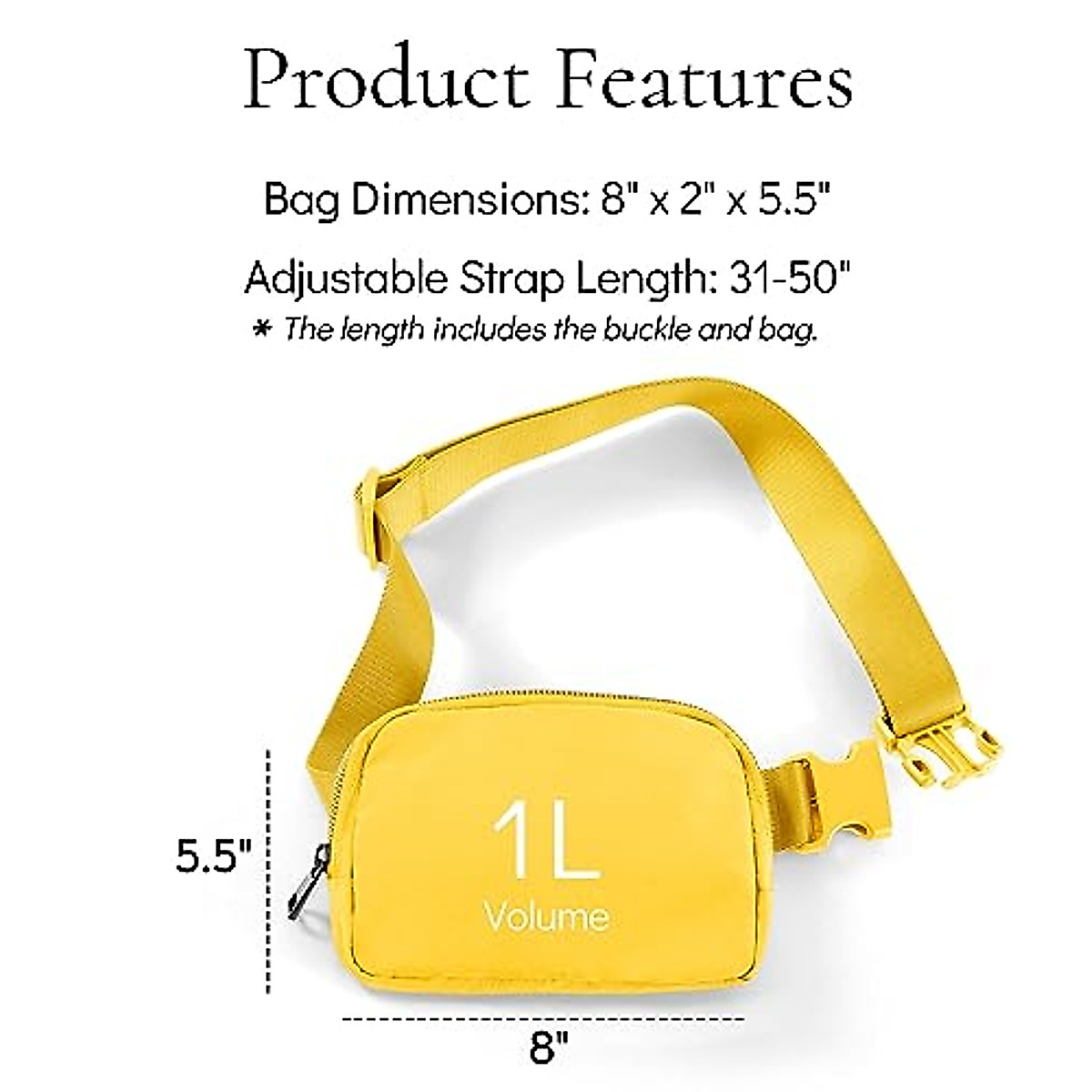 YOSHUYUKI Waist Belt Bag for Women Lulu Dupes Mini Small Crossbody Purse Sling Bag Cute Fashion Waterproof Fanny Pack Over The Shoulder Bags Fashionable Travel Running Belt Pouch Bum Bag Navy Yellow