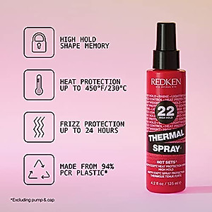 Redken Thermal Spray 22 High Hold | Thermal Heat Protectant and Setting Mist | For Curling and Flat Irons | Lasting Frizz Control | Protects Against Heat Damage | All Hair Types | 4.2 Oz