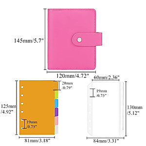 A7 Planner Binder, Rose Red PU Leather Binders with 6pcs Binder Dividers and 12pcs Zipper Binder Pouch Set, 6 Rings Snap Button Closure Loose Leaf Budget, Envelopes System, File Folders (Rose Red)