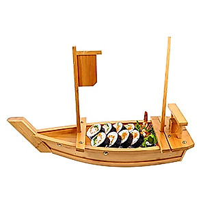 WINIAER Wooden Sushi Boat Serving Tray 35 Inch, Extra Large Sushi Plates Sushi Boat Sashimi Serving Platter for Restaurant or Catering Service