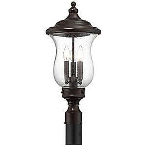 Franklin Iron Works Carriage Traditional Outdoor Post Light Fixture LED Bronze 23" Clear Seedy Glass Decor Exterior House Porch Patio Outside Deck Garage Yard Garden Driveway Home Lawn Walkway