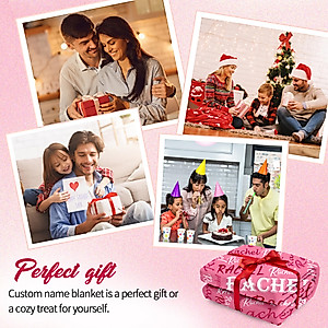 Personalized Name Throw Blanket, Custom Pink Theme Light Soft Flannel Fleece Throw Blanket with Name for Men Women Boys Girls Kids, Customized Name Gifts for Birthday Christmas Valentines Day