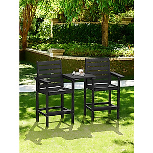 Homenjoy Tall Adirondack Chair Set of 2 with Connecting Tray, HDPE Weather Resistant Patio Bar Stools, Heavy Duty Bar Height Adirondack Chairs with Footrest, 26" H Balcony Chair for Deck,Black