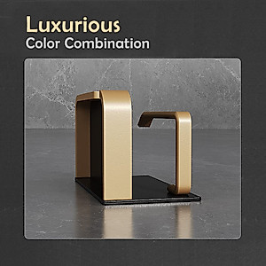 ROZZWILD Toilet Paper Holder with Shelf Adhesive Wall Mounted No Drill Aluminium Alloy Stainless & Rustproof Toilet Paper Roll Dispenser Bathroom Organizer Storage Rack Matte Black Gold