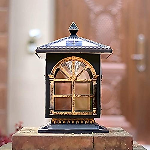 MODEBHD European Traditional Victoria Glass Lantern Outdoor Pillar Lamps Column Light Table Lamp Waterproof Column Lamp E27 Decoration Street Post Light Courtyard Garden Terrace