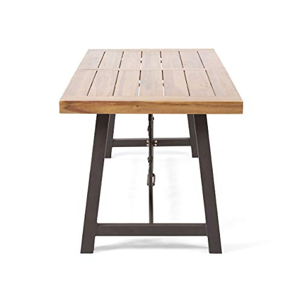 Christopher Knight Home Obharnait Industrial Dining Table, Teak Finish, Rustic Metal