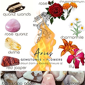 Aries Candle,Aries Gift, Zodiac Candle, Astrology Gift, Handmade Candle with Crystals, Rose Petals, Lavender Buds (8 oz)