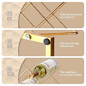 Drincarier Countertop Wine Rack - 5 Bottle Freestanding Modern Gold Metal Small Wine Rack - Tabletop Wine Holder Stand for Cabinet, Pantry, Wine Bottle Storage