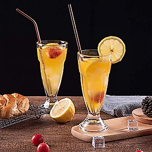 AIPRODA Long Reusable Stainless Steel Straws,Fits 30 oz Tumbler & 20oz Tumblers,Eco Friendly Drinking Straws,Set of 4 Stainless Steel Straws (2 Straight+2 Bent+1 Brush)(rose gold)