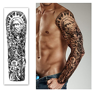 Waterproof Full Arm Temporary Tattoos 8 Sheets and Half Arm Shoulder Tattoo 8 Sheets, Extra Large LastingTattoo Stickers for Men and Women (22.83"X7.1")