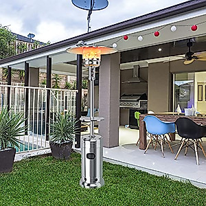 COSTWAY Patio Heater, 48000 BTU Propane Heater with Drink Shelf Tabletop, Simple Ignition System, Base Reservoir and Wheels, Standing Outdoor Space Heater for Patio, Garden and Backyard (Silver)