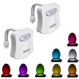Toilet Night Light 2Pack by Ailun Motion Sensor Activated LED, 8 Colors Changing Toilet Bowl Illuminate Nightlight for Bathroom Battery Not Included Perfect with Water Faucet Light