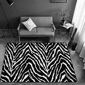 Washable Area Sponge Rug Mat for Kids Girls Bedroom Living Room Zebra, Wild Animals Zebra Skin Fashion Black White Non-Slip Carpet Super Soft Extra Thick Bathroom Dorm Home Indoor Small Floor Rugs
