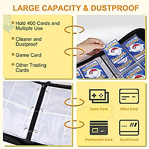 ESSAGER 4-Pocket Trading Card Binder, Fits 400 Cards with 50 Removable Sleeves, Zipper Card Collection Binder Album Book Storage Organizer - Toys Gifts for Boys Girls