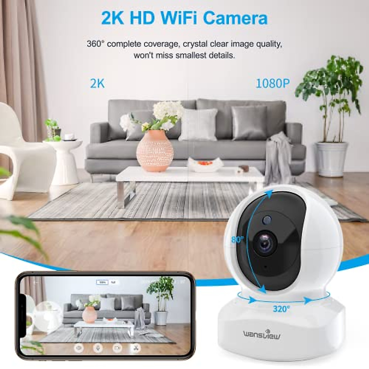Home Security Camera, Baby Camera,1080P HD wansview Wireless WiFi Camera for Pet/Nanny, Motion Alerts, 2 Way Audio, Night Vision, Compatible with Alexa Echo Show, with TF Card Slot and Cloud