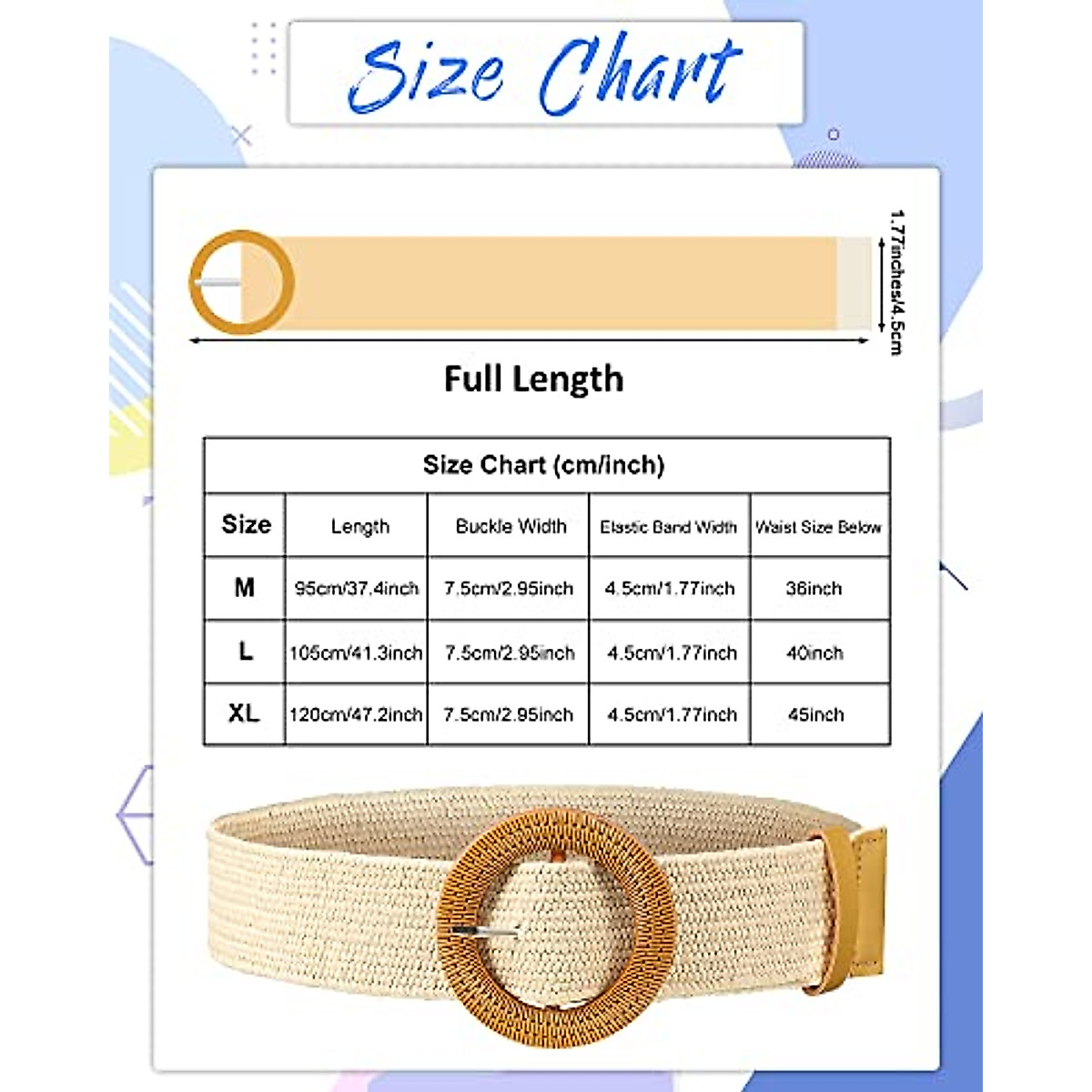 4 Pack Straw Woven Belt Elastic Stretch Rattan Waist Belt Women Skinny Raffia Dress Belt Wooden Buckle Waist Dress Band (Retro Color, Medium)