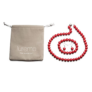 LUREME Fashion Style Pearl Elastic Necklace Bracelet Dangle Earring Set-Red(09000649-7)