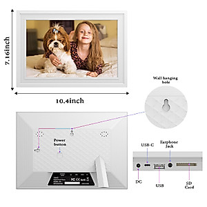 YEMSD 10.1" WiFi Digital Picture Frame, Auto-Rotate, 1280x800 HD IPS Touchscreen Digital Photo Frame, 16GB Memory, Wall Mountable, Share Photos/Videos via Frameo APP, Gift for Friends and Family-White