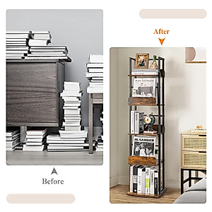 Bikoney Bookshelves 5-Tier, Rotating Bookshelf Tower for Corner, Small Bookcase, Tall Industrial Bookshelf, Narrow Bookshelf, Wood and Metal Black