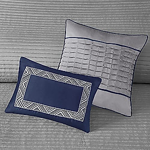 Madison Park King Quilt Set Lustrous Jacquard & Glitter Accent Coverlet Set for King Size Bed - All Season, Lightweight King Quilt Set, Shams, Decorative Pillow, King/Cal King Chevron Grey/Navy