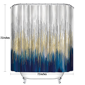 Ouyisha Blue and Gray Ombre Shower Curtain Navy Gold Modern Abstract Shower Curtains for Bathroom Contemporary Oil Painting Striped Fabric Shower Curtain Set Waterproof with Hooks, 72" X 72"