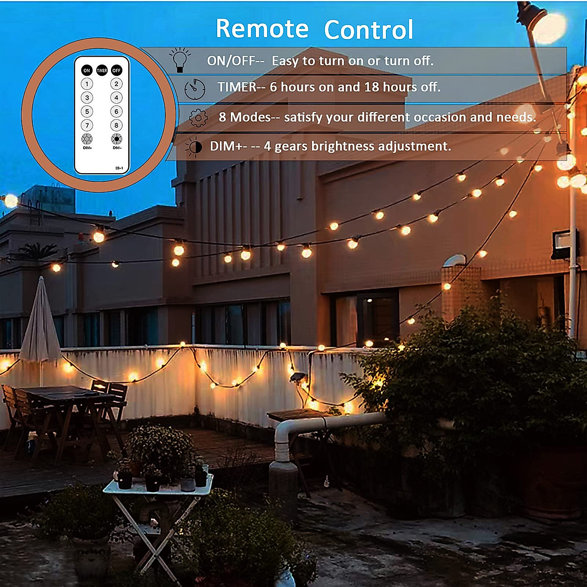 ENCHANT Outdoor String Light 43 FT Strand –LED Lights with 20 Bulbs (2 LED Chips Spare), Weatherproof Connectable Hanging for Patio Garden Bistro Café Night Party Decoration Warm White G50-G1