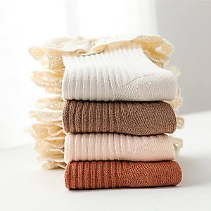 HOUSEYUAN Infant Frilly Baby Girls Knee High Socks White Newborn Thigh Lace Ruffle Long Socks Toddler Tights Stockings 4 Pairs 0-12 Months