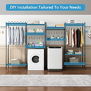 Loomie Over The Washer and Dryer Storage Shelf, Laundry Room Organization Shelves, 5 Tiers Adjustable Height Shelving,Bathroom Space Saving Drying Organizers Rack with Wire Basket,Haning Hook & 2 Rods