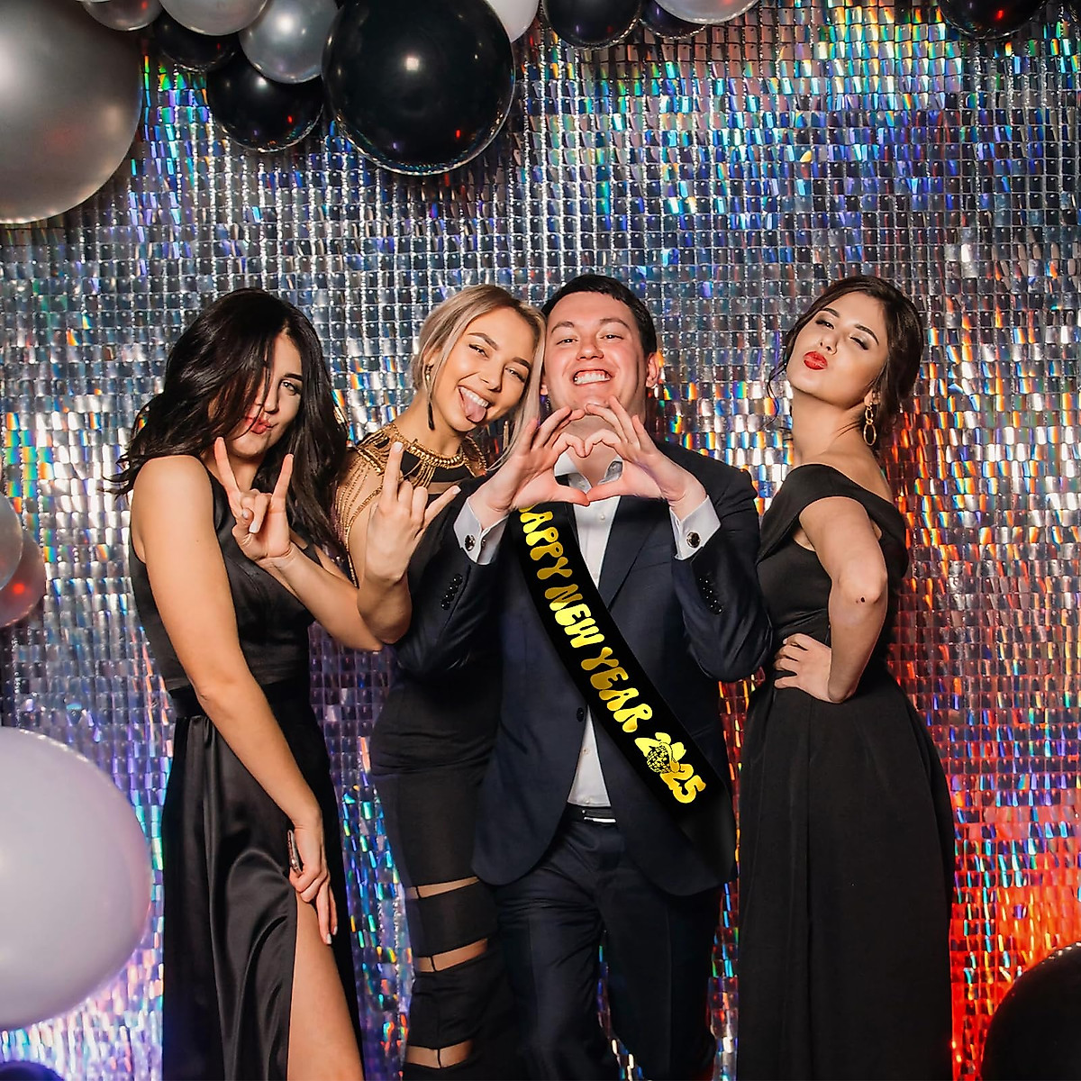 JXYCBZYing Happy New Year 2025 Sash with Gold Foil, Black New Year Sash, Premium Grade Satin Sash, New Years Eve Party Decorations, Ideas, Gifts, Jokes and Favors (Black + Gold)