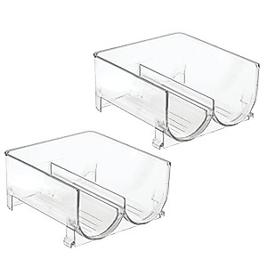 mDesign Stackable Plastic 2 Bottle Refrigerator Wine Rack - Kitchen Storage Organizer Holder for Storing Champagne, Wine, and Water Bottles - Stacking Wine Bottle Organizer for Fridge - 2 Pack - Clear