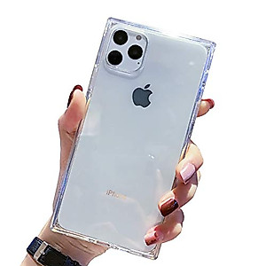 Tzomsze iPhone 11 Pro Max Clear Case, Square 11 Pro Max Cases Reinforced Corners TPU Cushion,Crystal Clear Slim Cover Shock Absorption TPU Silicone Shell for iPhone 11 Pro Max 6.5 inches (2019)-Clear