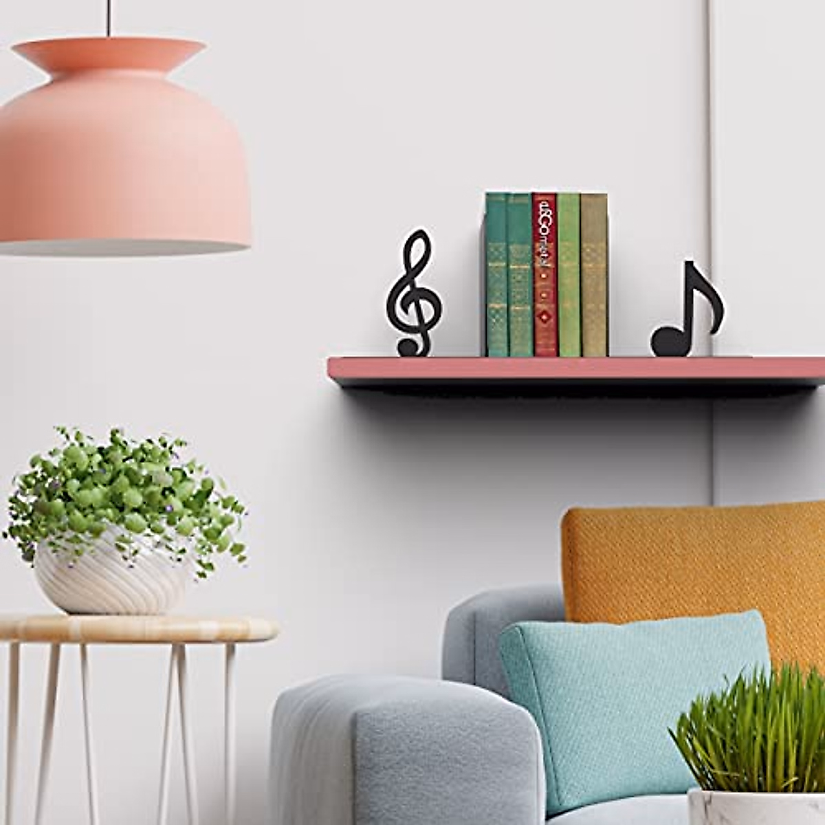 Bookends Music Notes, Bookends for Shelves, Book Ends for Office, Modern Bookends for Desk and Bookshelves, Metal bookends, Heavy Duty Metal Black Bookend Support, Creative Book Ends.