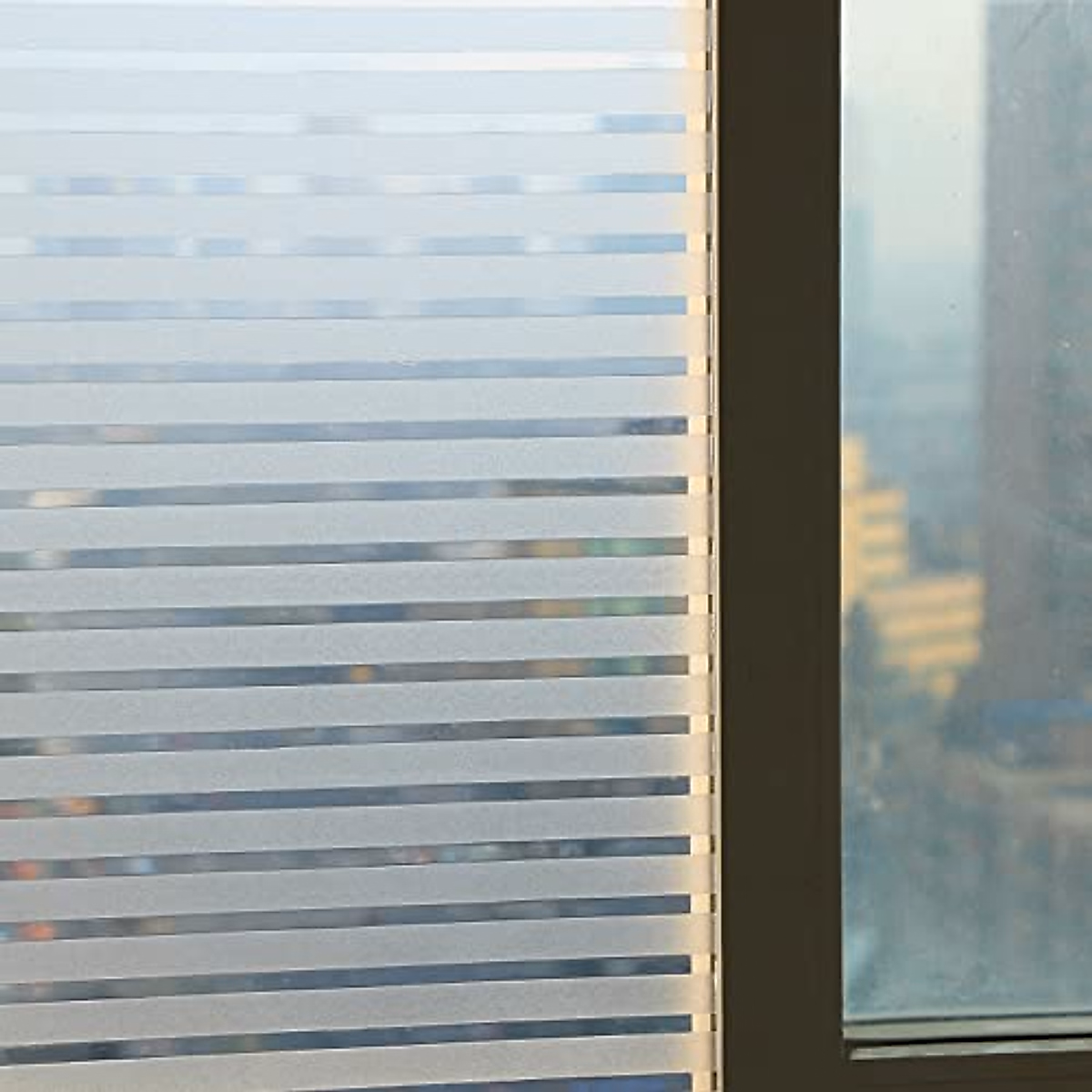 Frosted Stripe Cling Window Film, Removable Glass Door Privacy Film, Non-Adhesive Static Cling Window Film, Window Frosting Film, Peel and Stick Covering Frost Sticker for Bathroom (A)