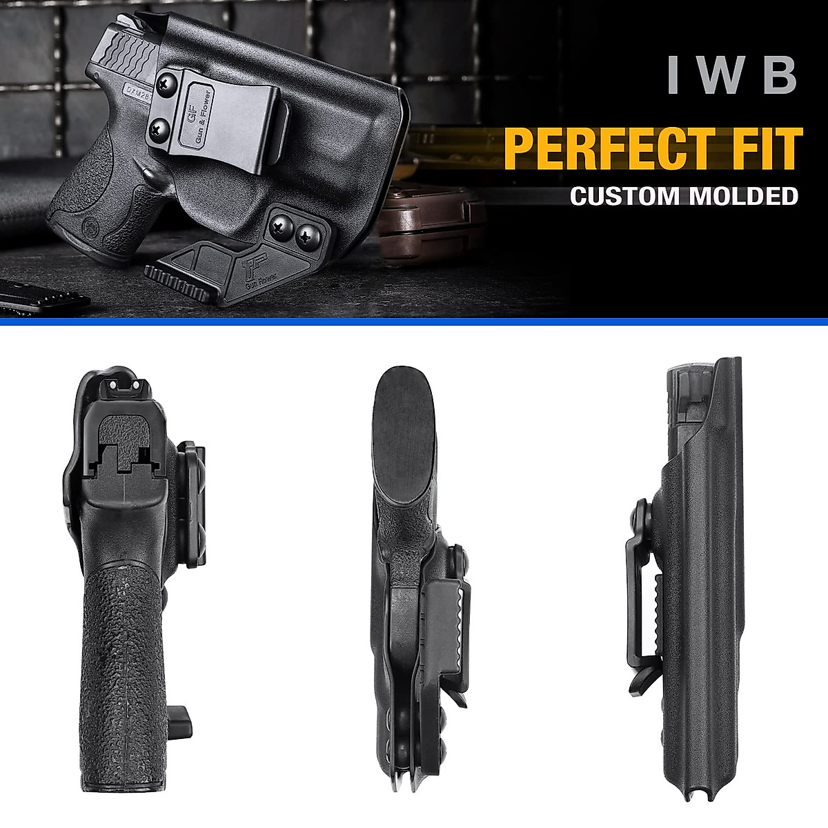 IWB Kydex Holsters Compatible with Smith and Wesson M&P Shield 9mm/.40, Inside Waistband Concealed Carry S&W Shield IWB Holster, Adj. Retention, RH