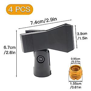 Cheerock 4pcs Microphone Clips with 5/8 Inch Male to 3/8 Inch Mic Clip Adapter, Universal Mic Clip for Microphone Mount, 180° Front-To-Back Rotation Mic Holder Clamp for Mic Stand