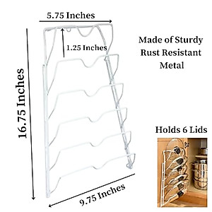 Evelots 6 Pot Lid Organizer for Cabinet Door or Pantry Wall - Closet Door Pots and Pans Lids Holder - Glass or Metal Pan Covers Cabinet Organizer Kitchen Storage - White 6 Tier Lid Rack