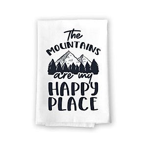 Honey Dew Gifts, The Mountains are My Happy Place, Home Kitchen Towels, Flour Sack 100% Cotton, Highly Absorbent Multi-Purpose Hand and Dish Towel