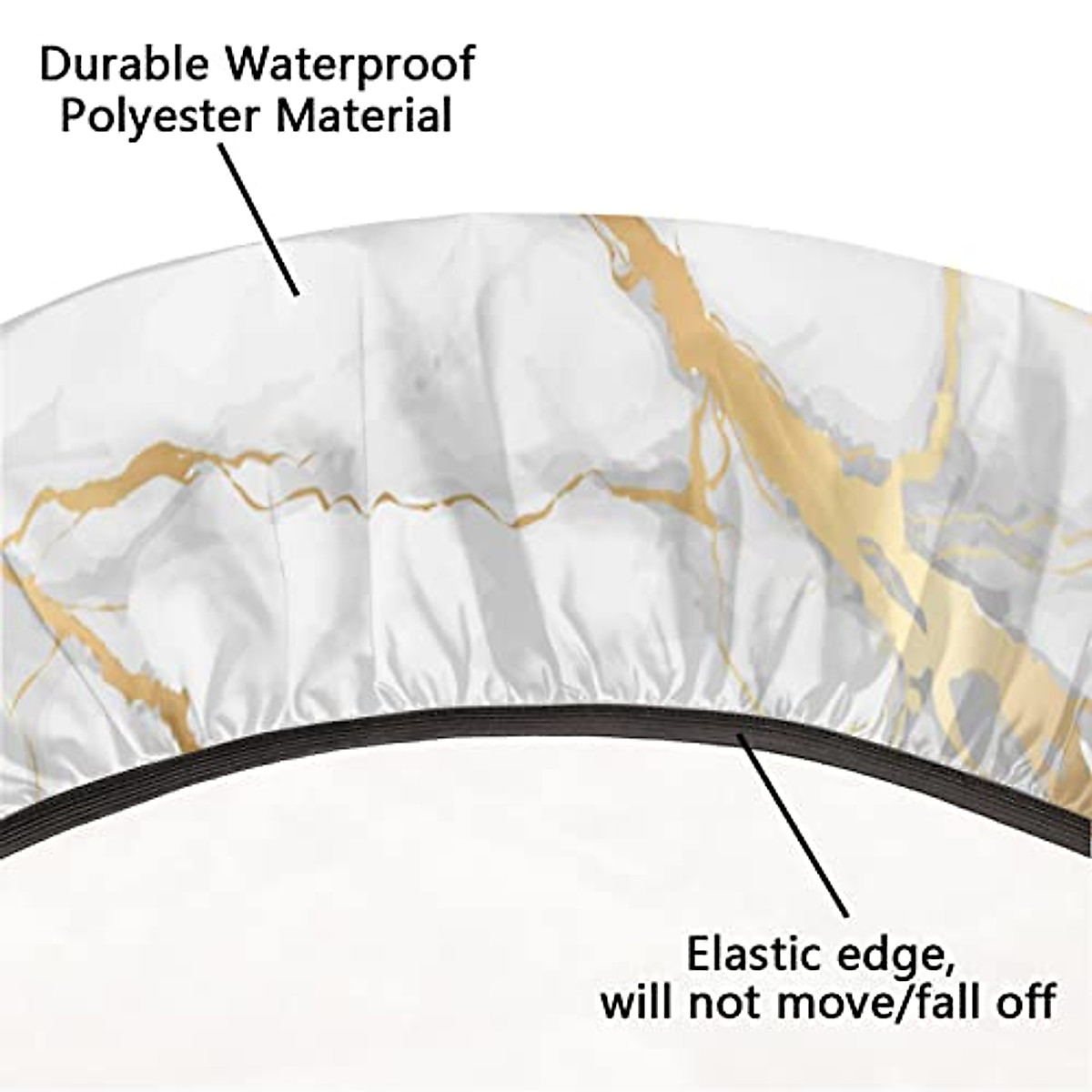 AUUXVA White Gold Marble Print Round Tablecloth with Elastic Edge Bands Marble Texture Fitted Table Cloths Waterproof Table Cover Protector for Home Kitchen Dining Patio Table 36-42 inch