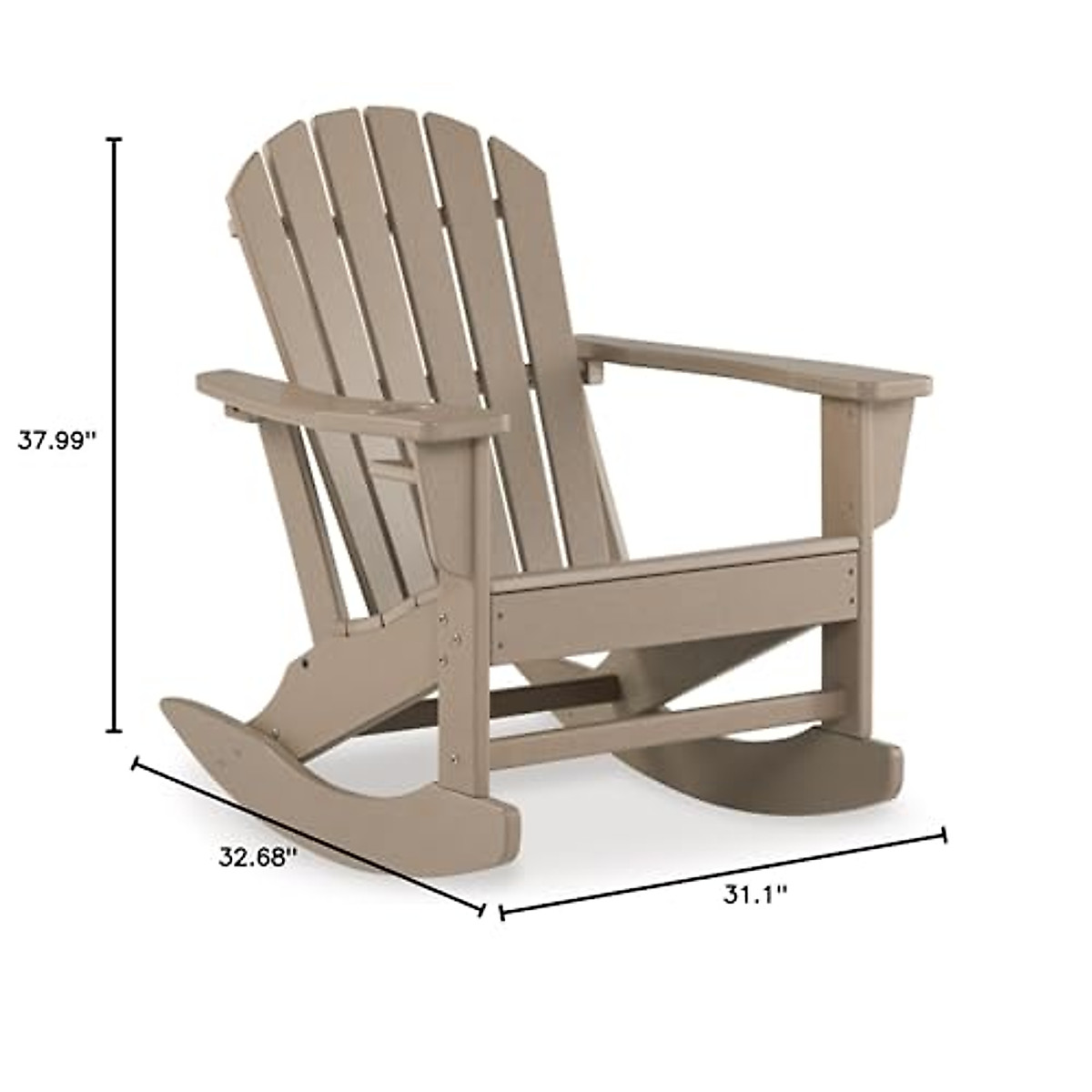 Signature Design by Ashley Sundown Treasure Cottage Weather Resistant Outdoor Rocking Chair with 1 Cup Holder, Light Brown