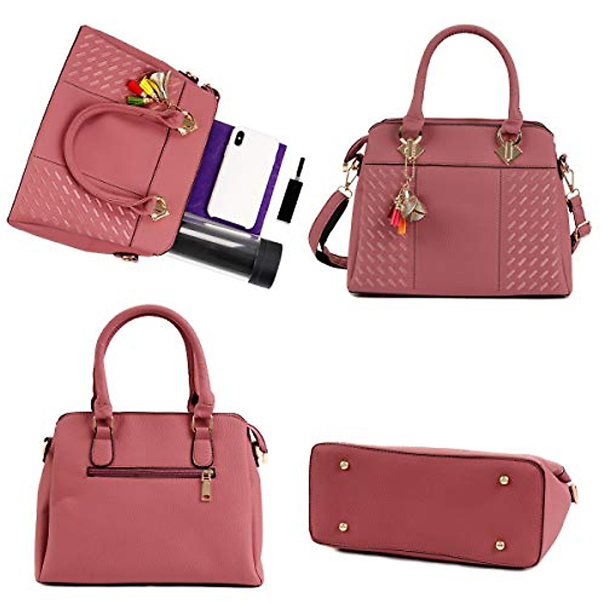 Poxas Womens Crossbody bag Purses Top Handle Shoulder Bags Plus Handbags Wallet (Pink)