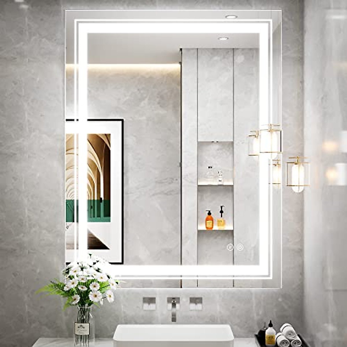 JSneijder 28x36 led Bathroom Mirror,led Mirror with Lights,Dimmable Anti-Fog Mirror