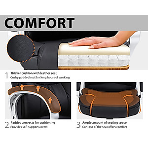 Ergonomic Office Chair, Height Adjustable Pu Leather Office Chair with Padded Armrests and Lumbar Support, 250 Lbs Heavy Duty Swivel Desk Chair Computer Chair for Men Women, Desk Chairs with Wheels